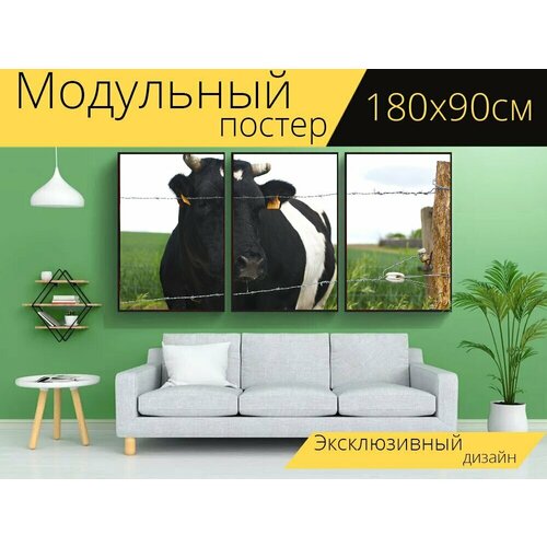 Модульный постер "Корова, коровы, крупный рогатый скот" 180 x 90 см. для интерьера
