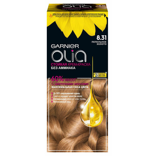 Краска-крем для волос Garnier Olia пепельное золото тон 8.31, 160 мл, 112 мл