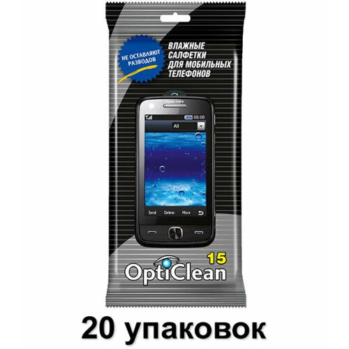 Opti Clean Салфетки влажные Для мобильных телефонов, 15 шт, 20 уп
