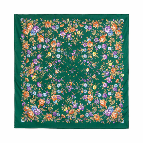 Платок Павловопосадская платочная мануфактура,80х80 см, зеленый, оранжевый