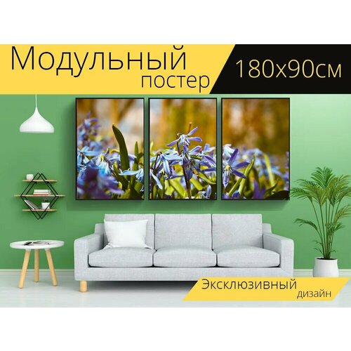 Модульный постер "Колокольчик, цветы, бабочки орхидеи" 180 x 90 см. для интерьера