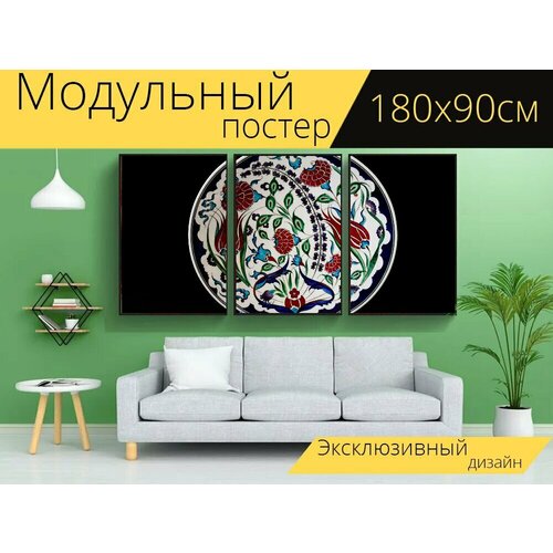 Модульный постер "Кафельная плитка, ремесла, изобразительное искусство" 180 x 90 см. для интерьера