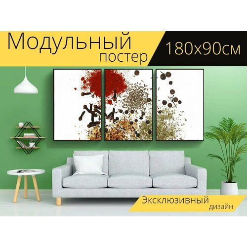 Модульный постер "Специи, тмин, семена" 180 x 90 см. для интерьера