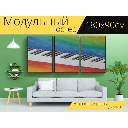 Модульный постер "Клавиши пианино, пианино, ключи" 180 x 90 см. для интерьера