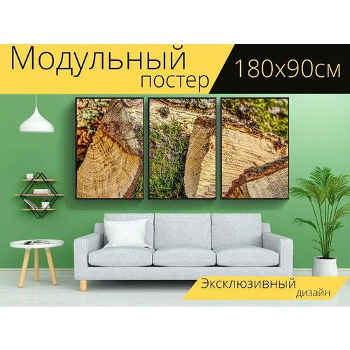 Модульный постер "Древесина, дрова, лес" 180 x 90 см. для интерьера