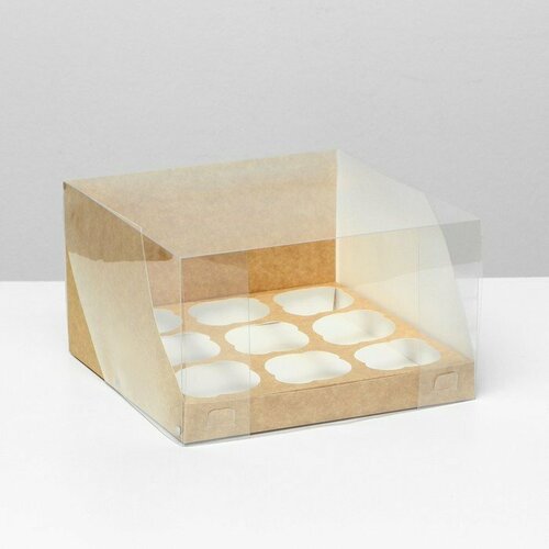 Кондитерская складная коробка для 9 капкейков крафт 23,5 x 23 x 14 (комплект из 15 шт)