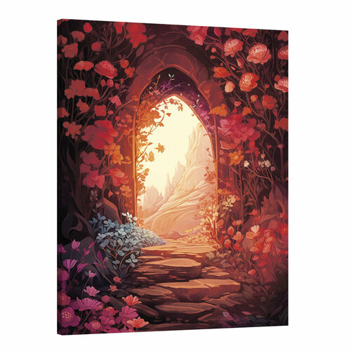 Интерьерная картина 50х70 "Розы в волшебной пещере"