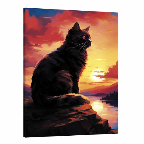 Интерьерная картина 50х70 "Кот и его закат"