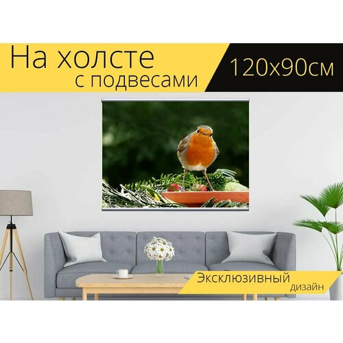 Картина на холсте "Животное, птица, певчая птица" с подвесами 120х90 см. для интерьера