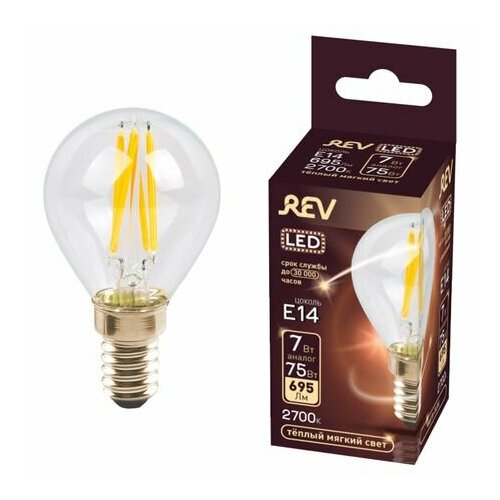 Лампа филаментная REV 7Вт E14 G45 2700K шарик