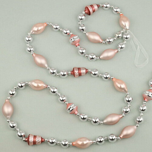 Kaemingk Стеклянные бусы на елку Vintage Christmas: Pink Silver 180 см 062007