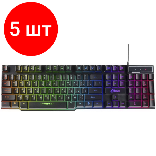 Комплект 5 штук, Клавиатура RITMIX RKB-200 BL Black проводная с подсветкой, USB (15119509)