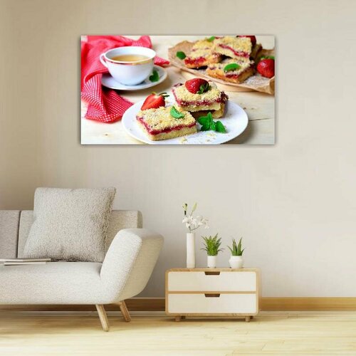 Картина на холсте 60x110 LinxOne "Мята чай пирог выпечка клубника" интерьерная для дома / на стену / на кухню / с подрамником