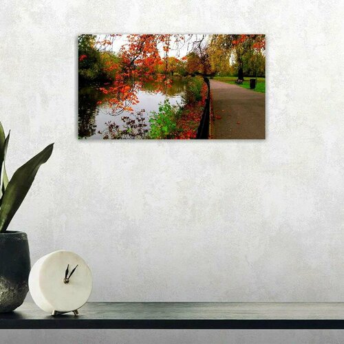 Картина на холсте 60x110 LinxOne "Leaves лес парк walk вода" интерьерная для дома / на стену / на кухню / с подрамником