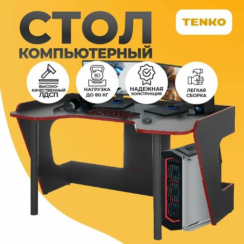 Стол компьютерный (гарантия целости!), геймерский, письменный, игровой, Tenko, 140 x 80 x 94 см, черно-красный, 1 шт.