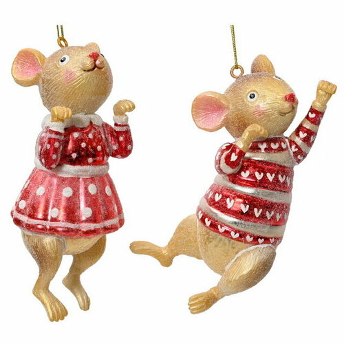 Winter Deco Набор стеклянных елочных игрушек Озорные мышата 13 см, 2 шт, подвеска *
