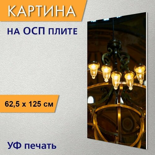 Вертикальная картина на ОСП "Лампа, свет, люстра" 62x125 см. для интерьериа
