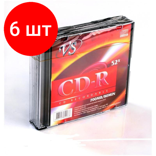 Комплект 6 упаковок, Носители информации CD-R, 52x, VS, Slim/5, VSCDRSL501