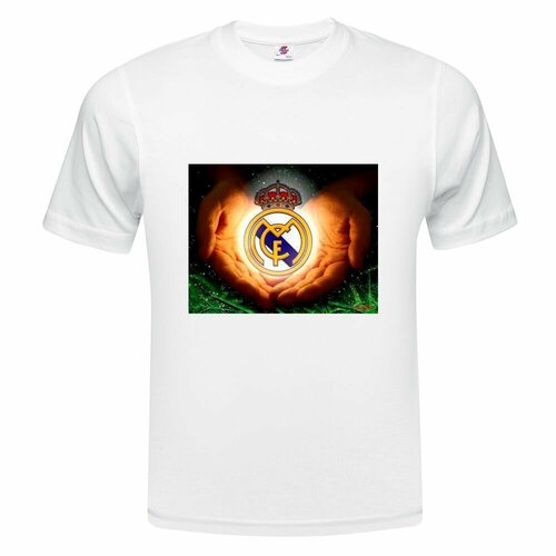 Футболка  Детская футболка ONEQ 140 (10-11) размер с принтом Реал Мадрид, белая, размер 10-11, белый