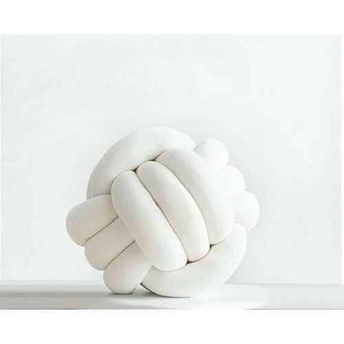 Декоративная подушка-узел 45х45 см. Современный интерьерный декор. Мягкая напольная подушка в форме шара холодно-белого цвета(0251)