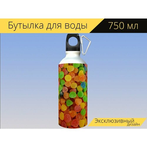 Бутылка фляга для воды "Сладости, кондитерские изделия, милый" 750 мл. с карабином и принтом