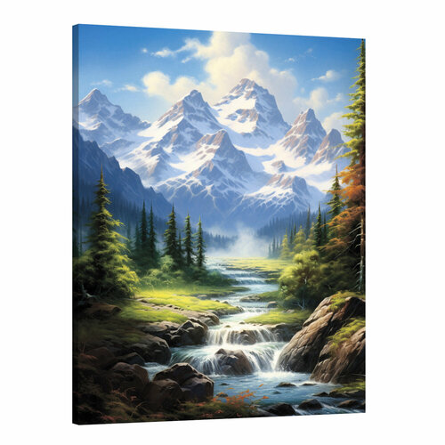Интерьерная картина 50х70 "Пейзаж с горами и рекой"