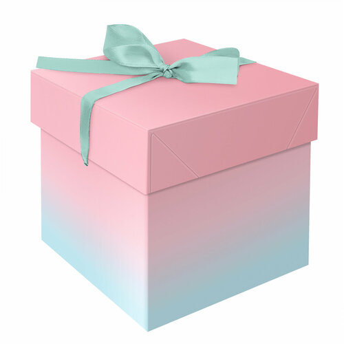 Коробка складная подарочная MESHU "Duotone. Mint-Pink gradient", (15*15*15см), с лентой, 3 штуки