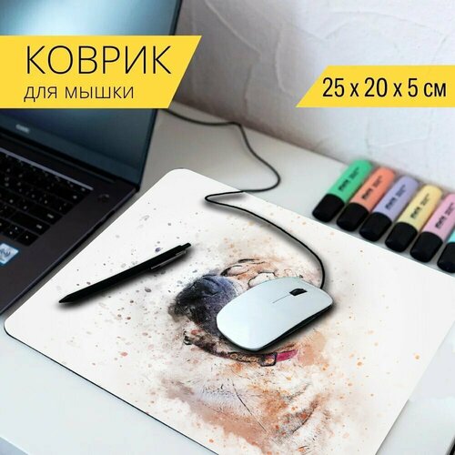 Коврик для мыши с принтом "Собака, портрет, шарпей" 25x20см.