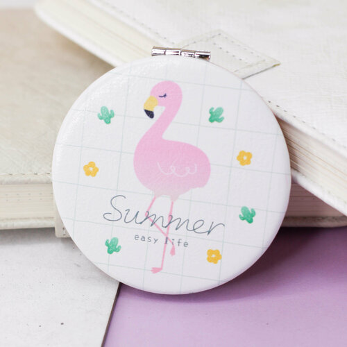 Зеркало карманное складное Flamingo summer one white с увеличением