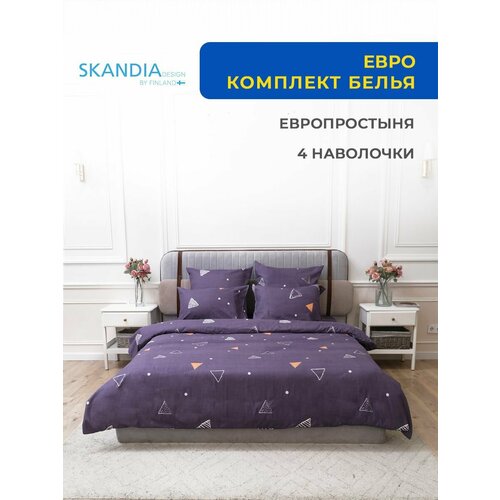 Комплект постельного белья SKANDIA design by Finland евро размер Микро Сатин, 4 наволочки, X137 Геометрические фигуры на фиолетовом