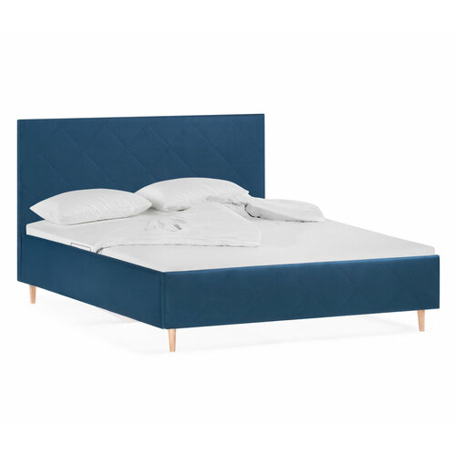 Двуспальная кровать Woodville Лисса-1 160х200 с ПМ велюр синий