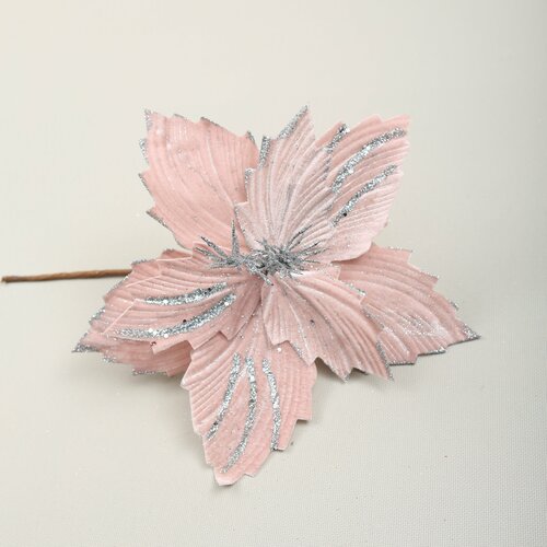 Цветок искусственный декоративный новогодний, d 31 см, цвет розовый