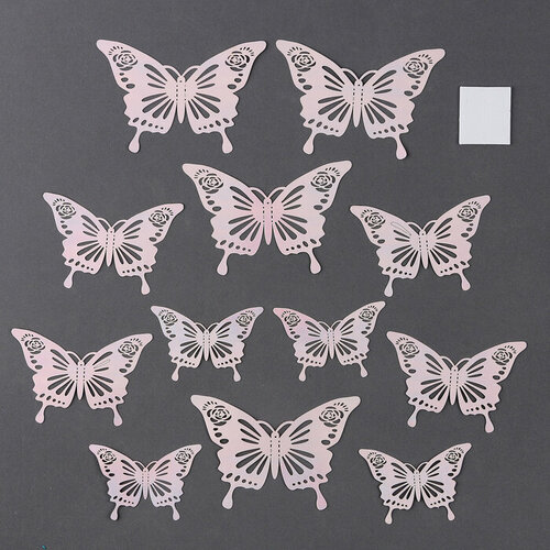 Набор для украшения «Бабочки», набор 12 шт, цвет перламутровый белый