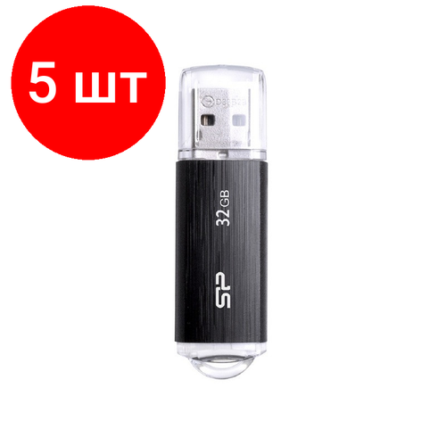 Комплект 5 штук, Флеш-память Silicon Power Ultima U02, 32Gb, USB 2.0, чер, SP032GBUF2U02V1K