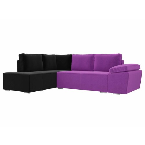 Угловой диван Хьюго левый угол, Микровельвет фиолетовый и черный