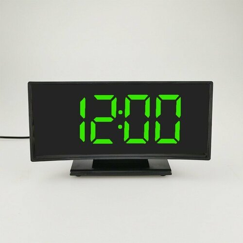 Часы настольные электронные: будильник, термометр, календарь, зеленые цифры, 17х9.5х4.2 см 9742337