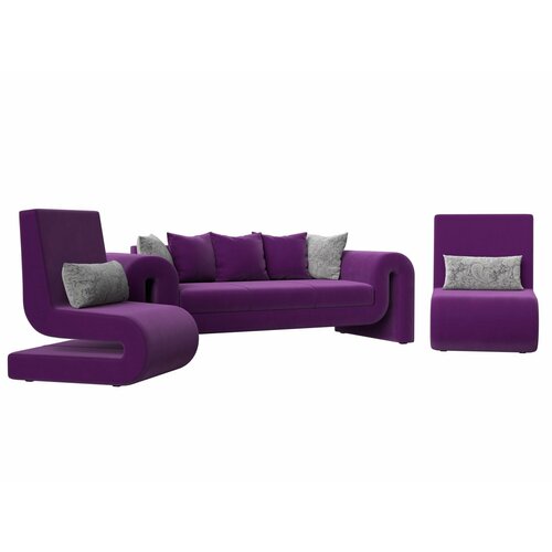 Набор Лига Диванов Волна-1 (диван, 2 кресла) Микровельвет Фиолетовый