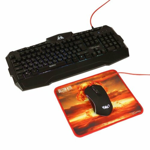 Игровой набор Qumo Wartime K51/M67 3 в 1, клавиатура+мышь+ковер, 3200 dpi, цвет красный