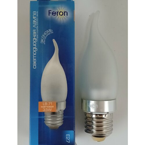 6шт Светодиодная лампа Feron LB-71 3.5W Е27 6400k LED матовая свеча на ветру хром