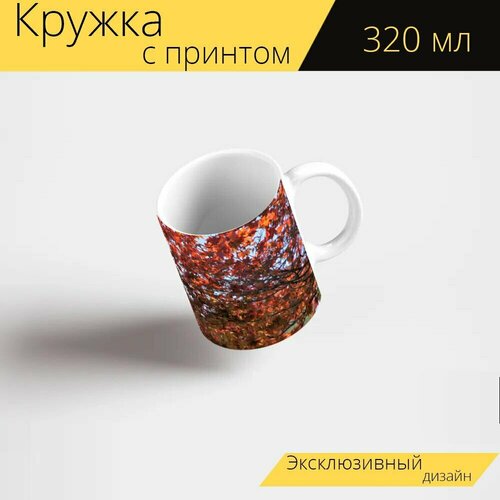 Кружка с рисунком, принтом "Церковь, листья, осенью" 320 мл.