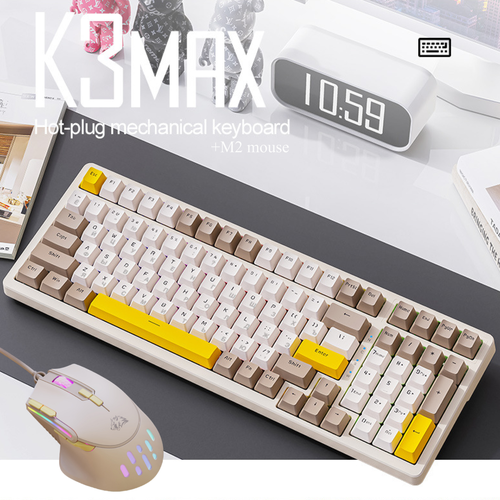 Комплект мышь клавиатура проводная механическая русская Wolf К3 Max+Hot-Swap мышка M2 с подсветкой набор для компьютера ноутбука mouse keyboard