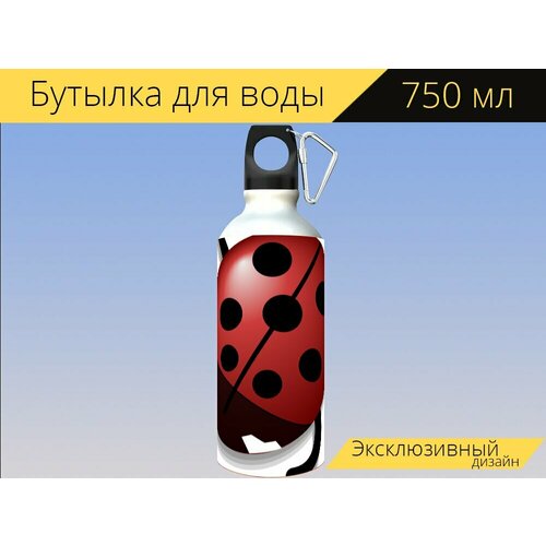 Бутылка фляга для воды "Божья коровка, насекомое, милый" 750 мл. с карабином и принтом