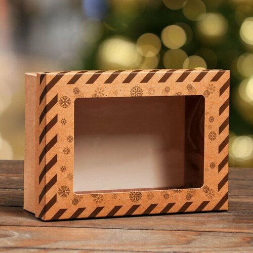 Коробка складная, крышка-дно, с окном "Подарок от Деда Мороза" 21 х 15 х 7 см