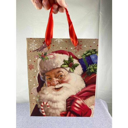 Подарочный пакет новогодний Дед Мороз, 40x30х10см, 1 шт