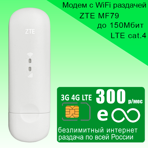 Модем ZTE MF79U (RU) + сим карта, комплект с безлимитным интернетом и раздачей за 300р/мес.