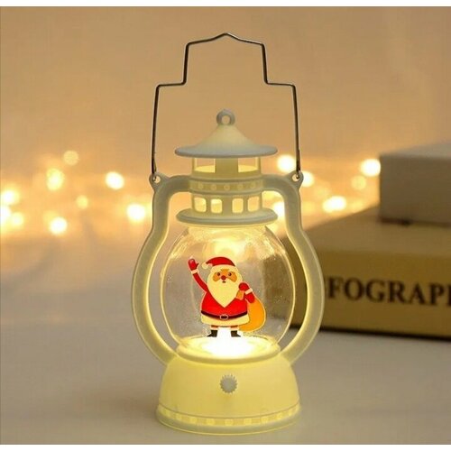Миниатюрный новогодний светильник, ночник, украшение на ёлку, на батарейках(в комплекте), цвет белый, Дед Мороз