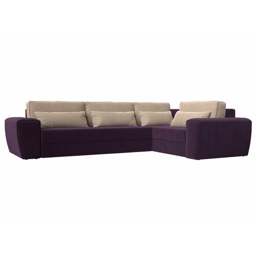 Угловой диван Лига-008 Long правый, Велюр фиолетовый, все подушки бежевые
