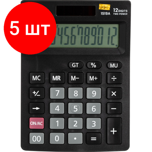 Комплект 5 штук, Калькулятор настольный комп. Deli E1519A, 12-р, дв. пит, 140x102мм, черный