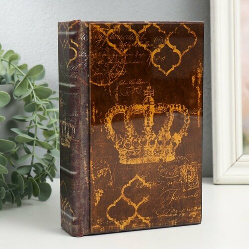 Шкатулка-книга дерево кожзам, стекло "Золотая корона" 4,3х12х18 см
