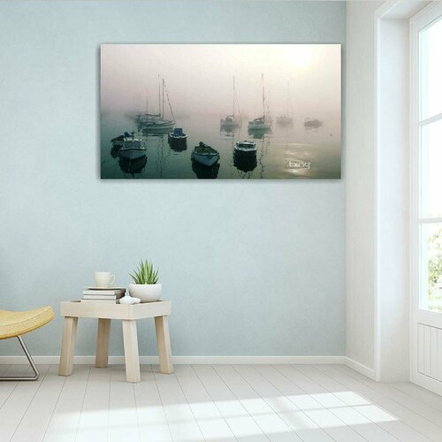 Картина на холсте 60x110 LinxOne "Море бухта гавань лодки штиль" интерьерная для дома / на стену / на кухню / с подрамником